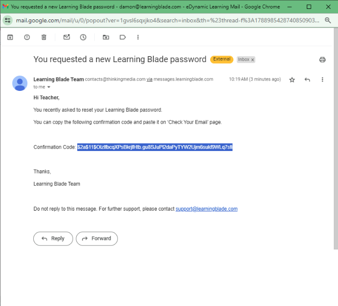 Learning Blade - Login Credentials / Password Recovery